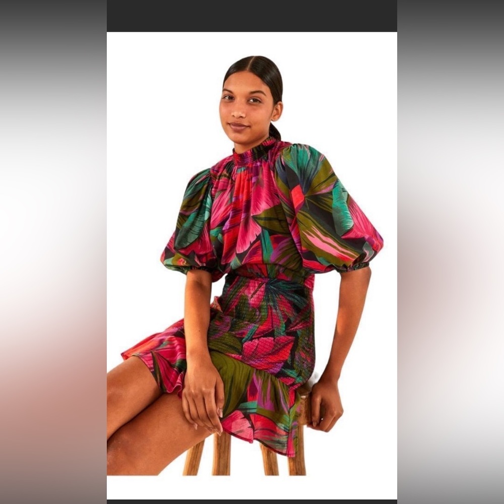 Farm Rio Midnight Leaves Mini Dress - Gem